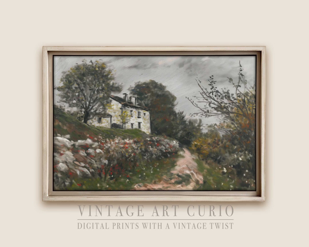 English Cottagecore Spring Wildflower Neutral Landscape Digital Print ...