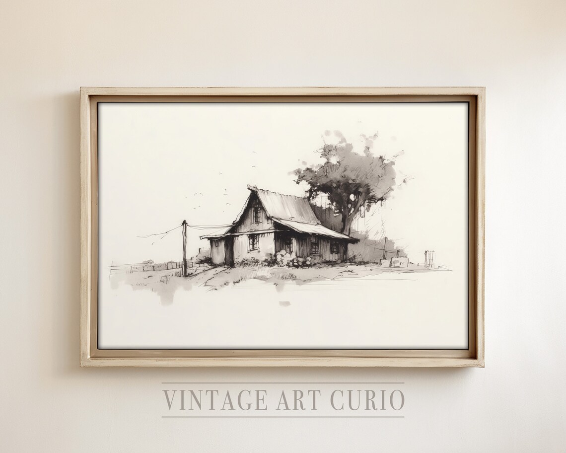 Vintage Farmhouse Sketch Rustic Country Art Print PRINTABLE Digital Art ...