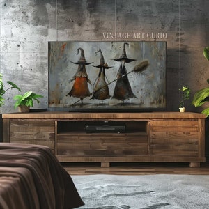 Witchy Halloween TV Frame Art, Three Witches, Rustic Farmhouse Samsung ...