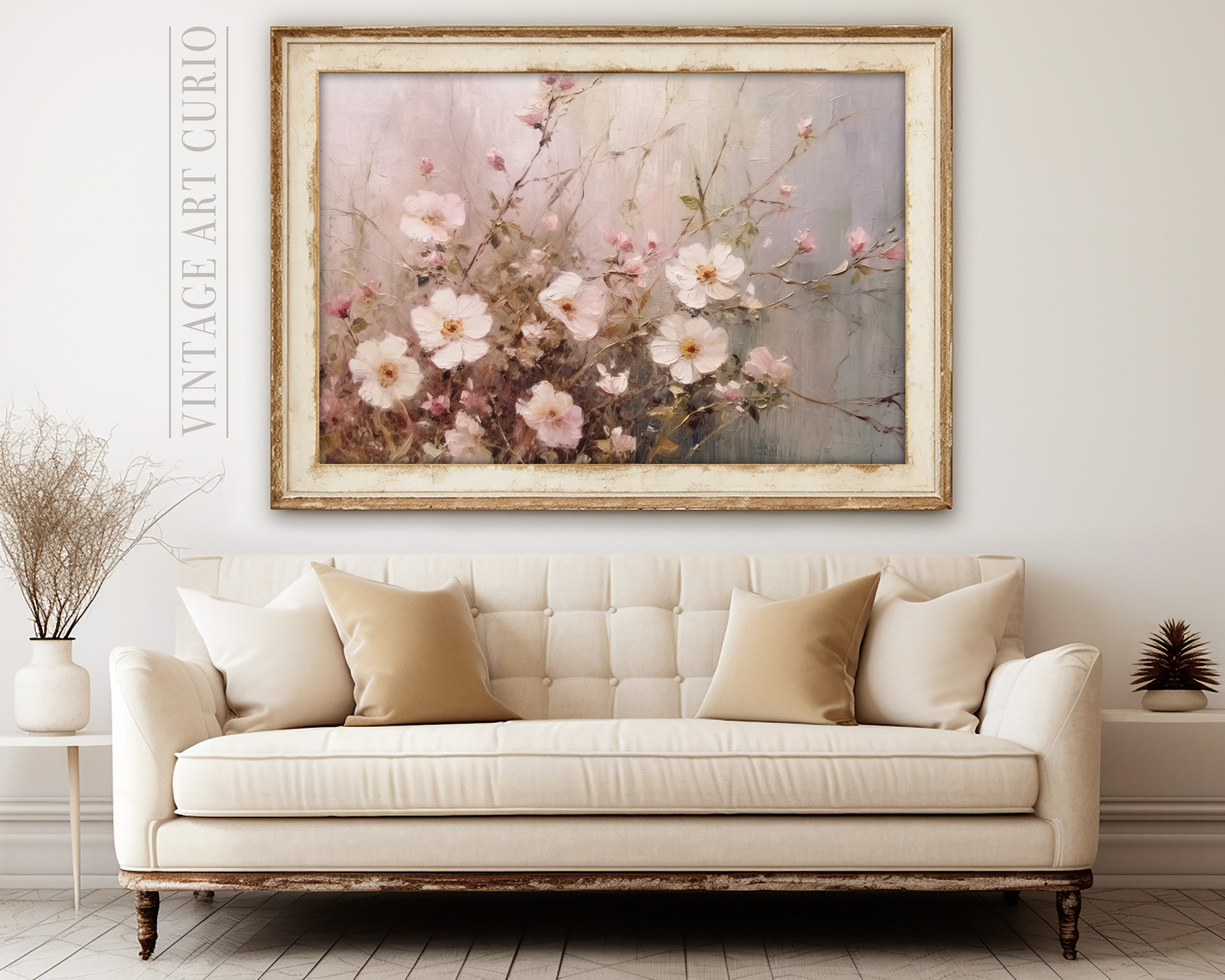 Pink French Rococo Inspired Painting Vintage Pink Flower Wall Decor ...
