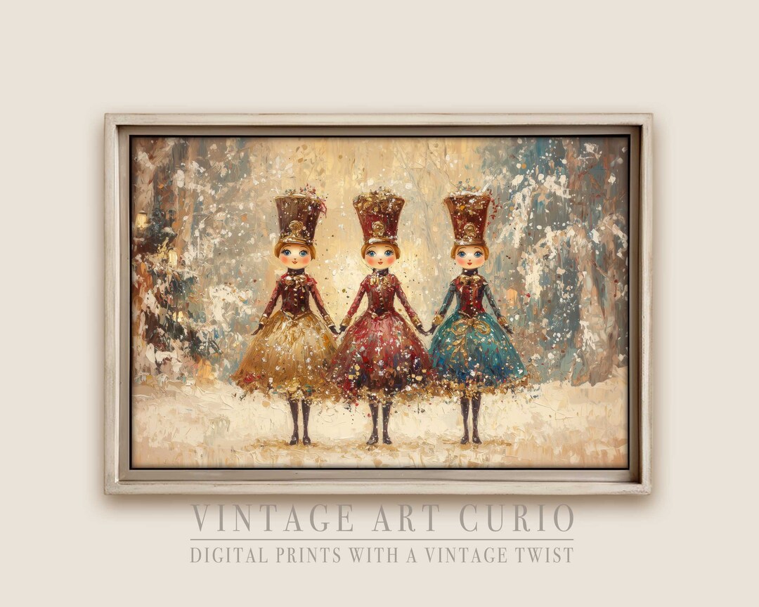 Vintage Nutcrackers in Winter Wonderland Digital Oil Painting Elegant ...