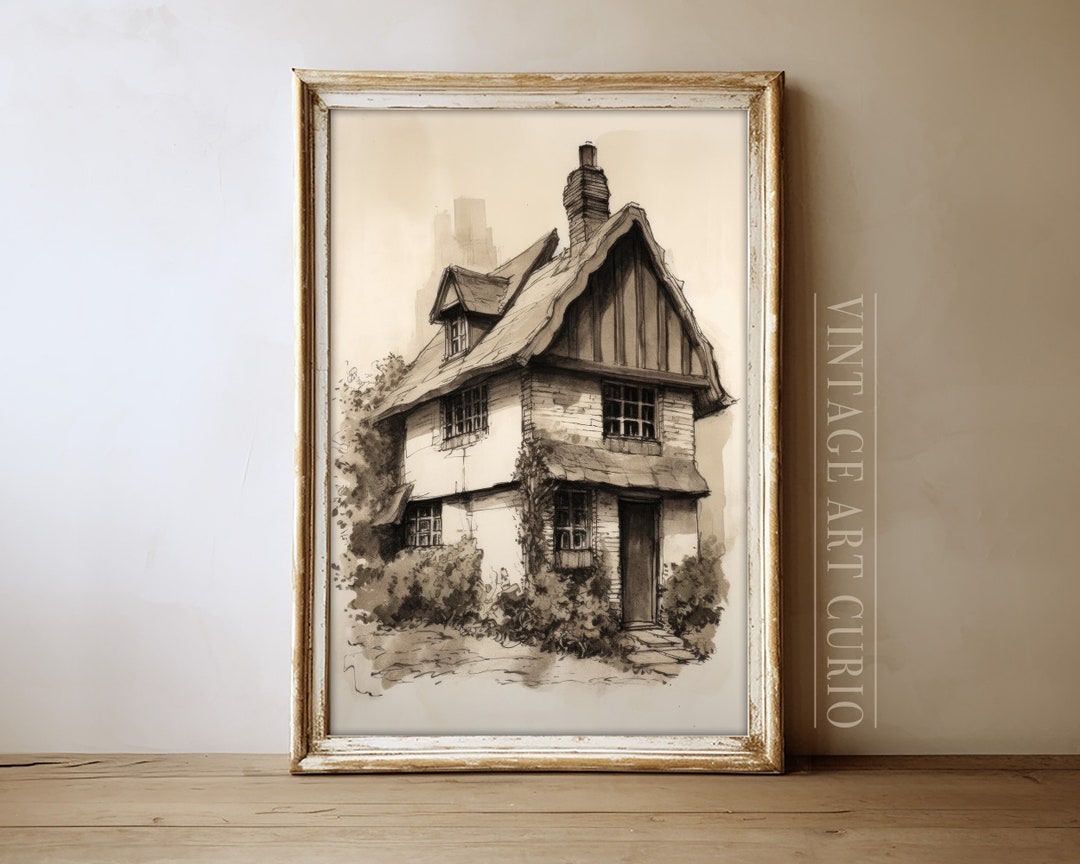 Vintage Farmhouse Sketch | Rustic Country Art Print | PRINTABLE Digital ...