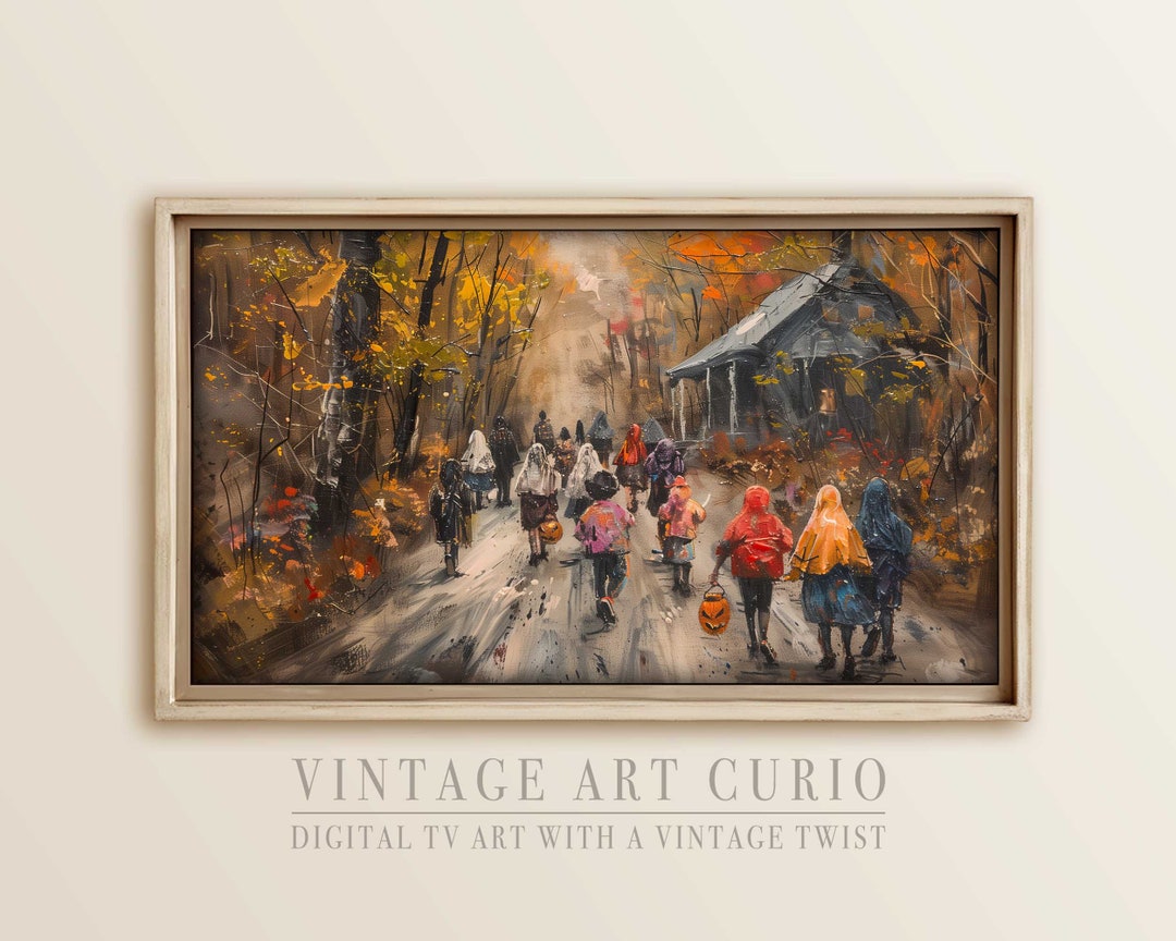 Witchy Halloween TV Frame Art, Trick or Treaters, Rustic Farmhouse ...