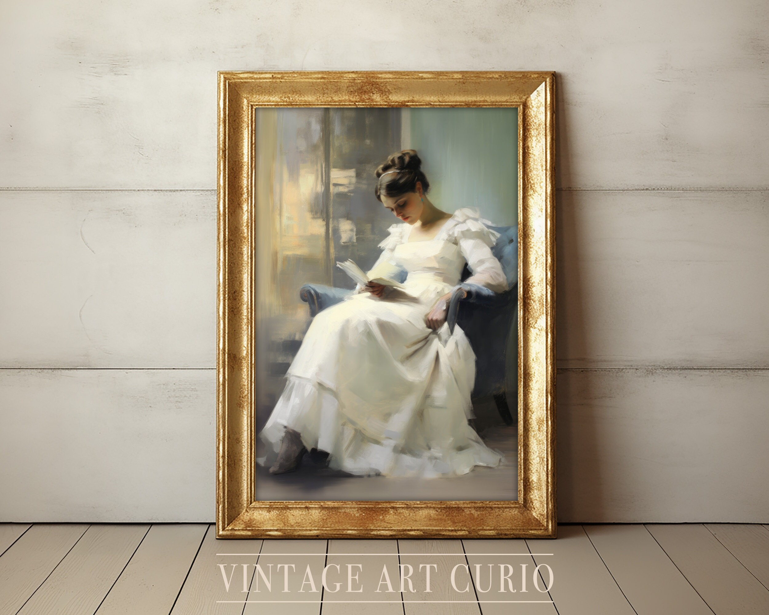 Vintage Lady Reading Portrait Painting Antique Portrait Vintage ...