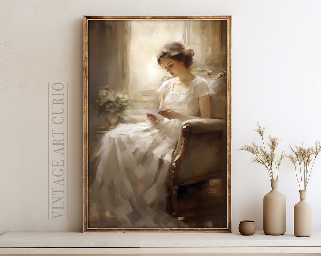 Vintage Lady Reading Portrait Painting | Antique Portrait | Vintage ...