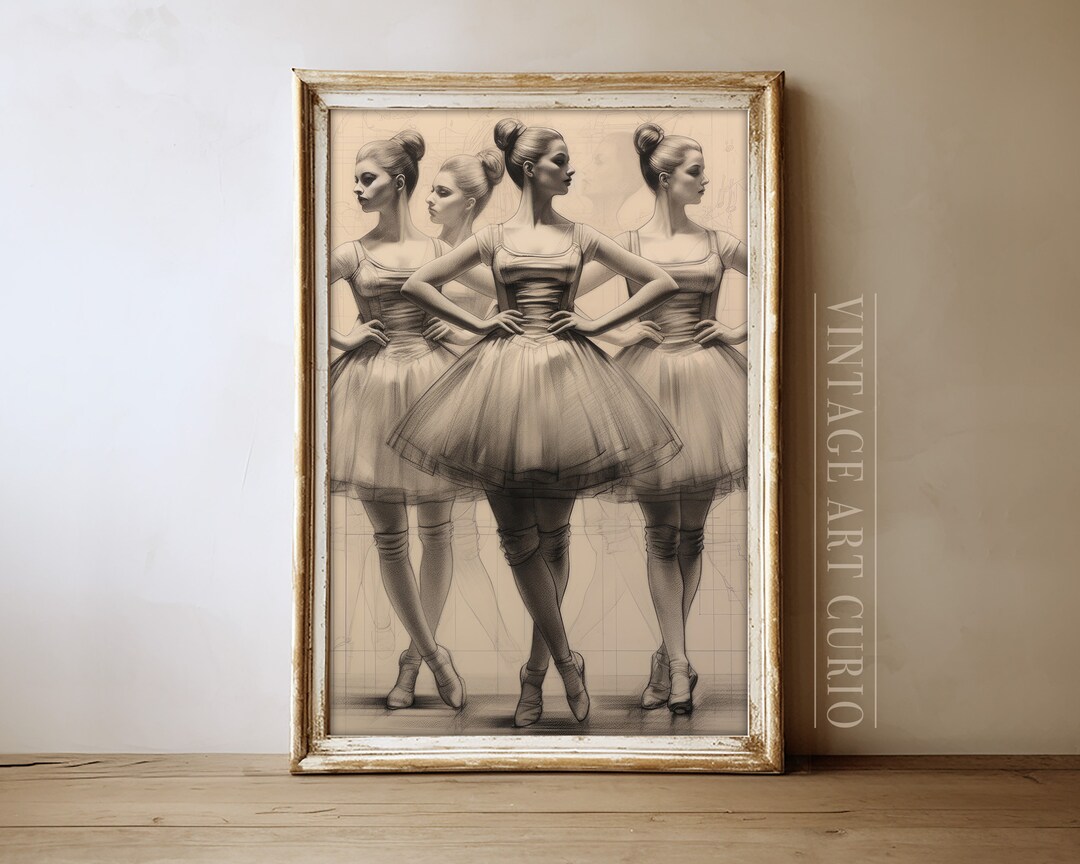 Vintage Ballerina Sketch Print: Charcoal Dance Drawing (digital ...