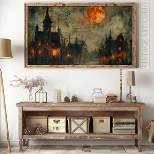 Witchy Halloween TV Frame Art, Haunted House, Rustic Farmhouse ...