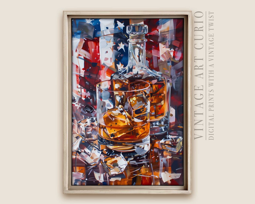 Patriotic Bar Cart Wall Art, American Flag Man Cave Decor, Vintage ...