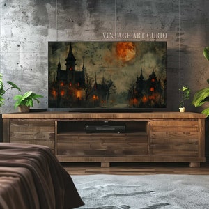 Witchy Halloween TV Frame Art, Haunted House, Rustic Farmhouse ...