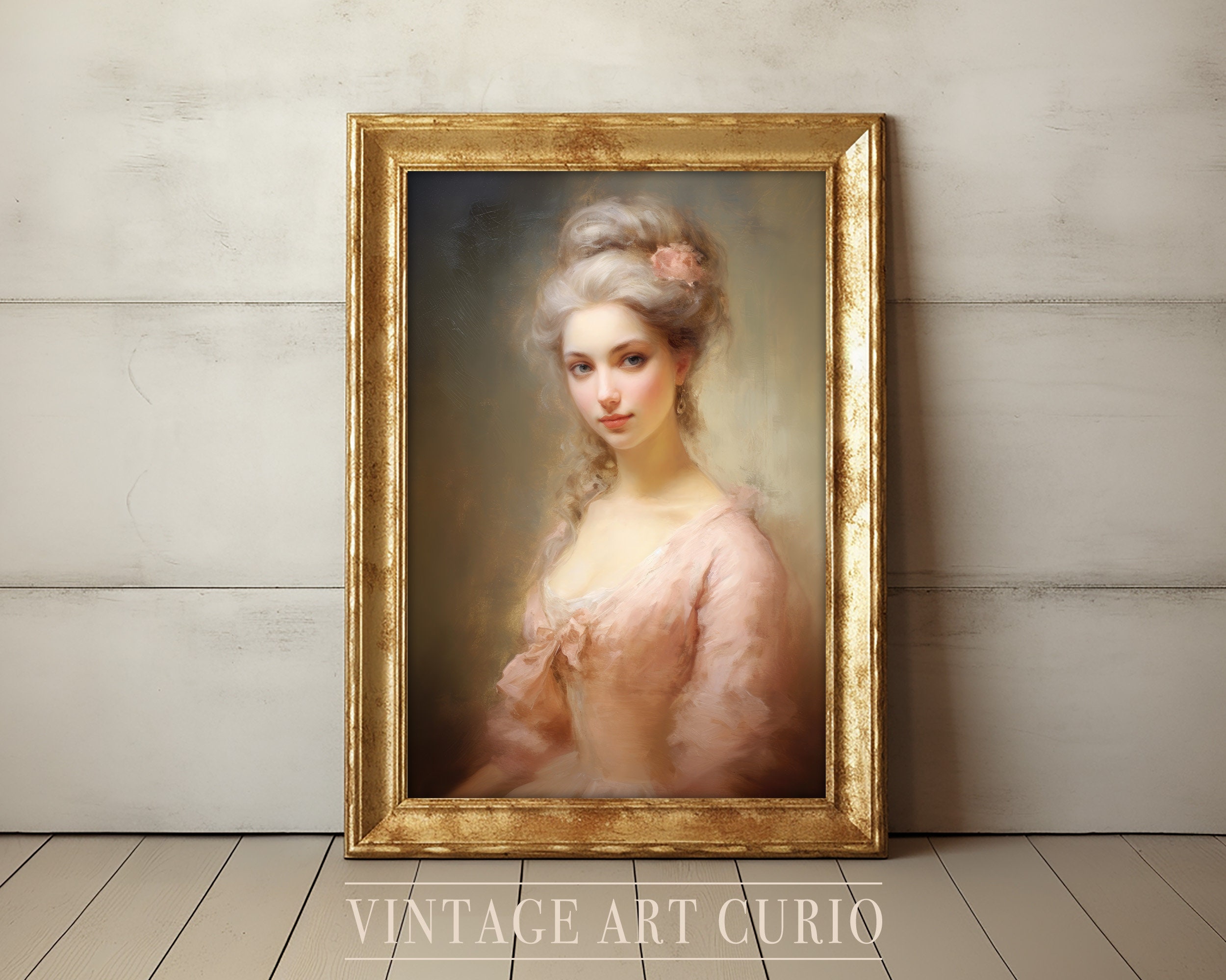 Vintage Rococo French Lady Painting Antique Female Portrait Oil ...