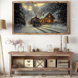 Whimsical Winter Train TV Frame Art Perfect for Rustic Holiday Home ...