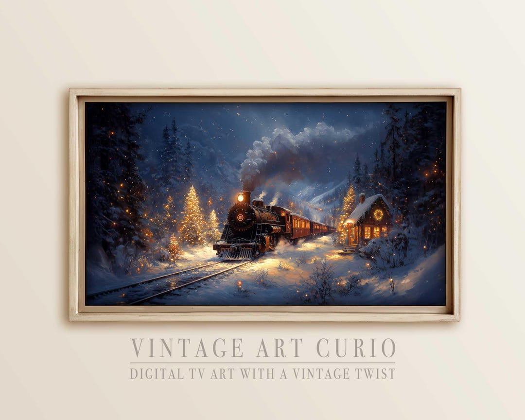 Whimsical Christmas Train TV Frame Art: Cozy Digital Art for ...