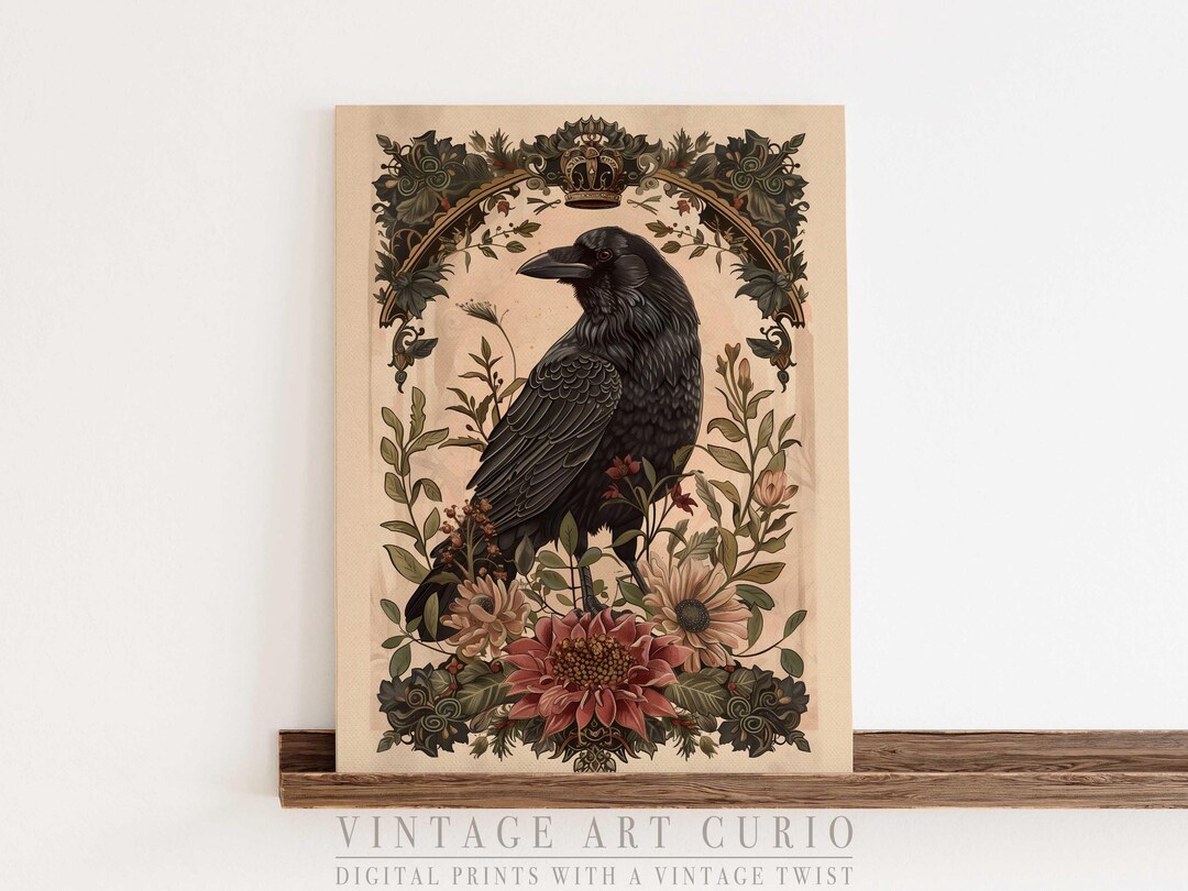 Victorian Raven Print: Crowned Gothic Floral Wall Art (digital Download ...