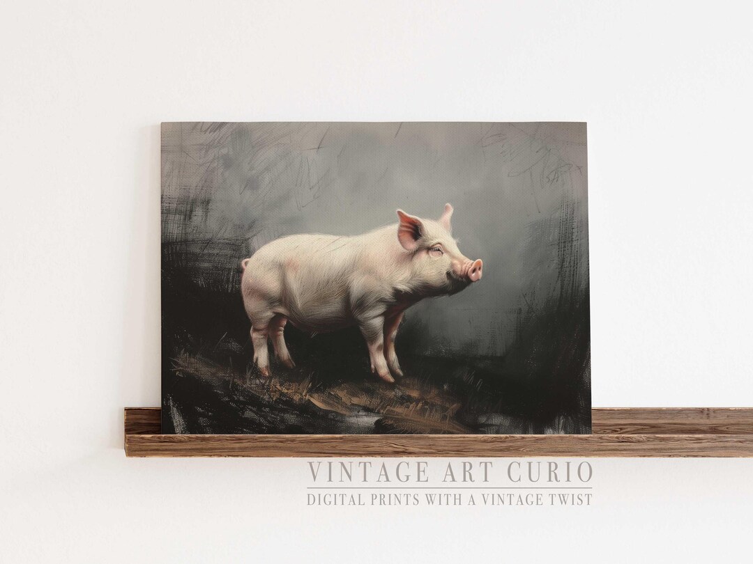 Vintage Moody Pig Painting, Farm Animal Cottagecore Sketch Art for Dark ...