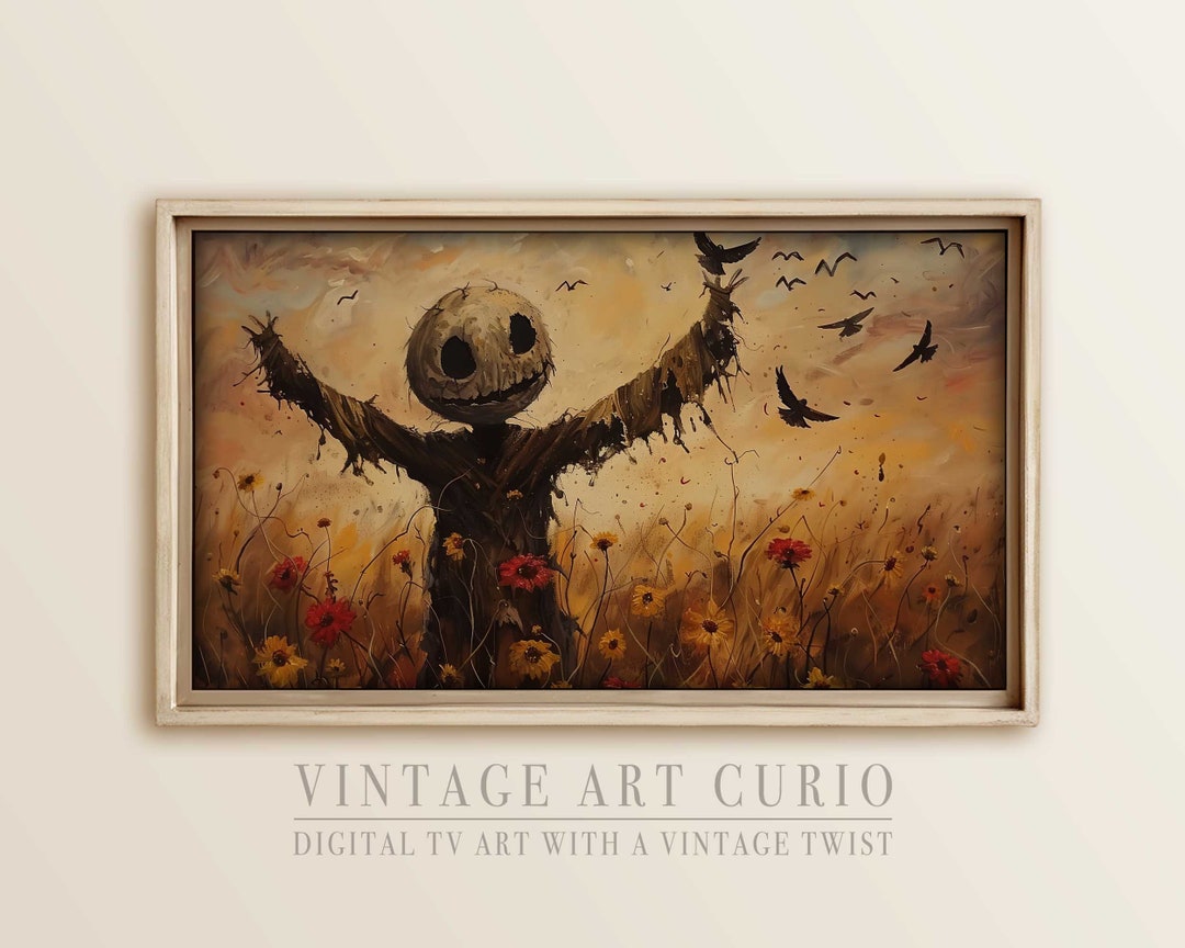 Witchy Halloween TV Frame Art, Floral Scarecrow, Rustic Farmhouse ...