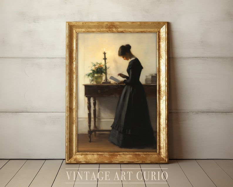 Vintage Lady Reading Portrait Painting Antique Portrait Vintage ...