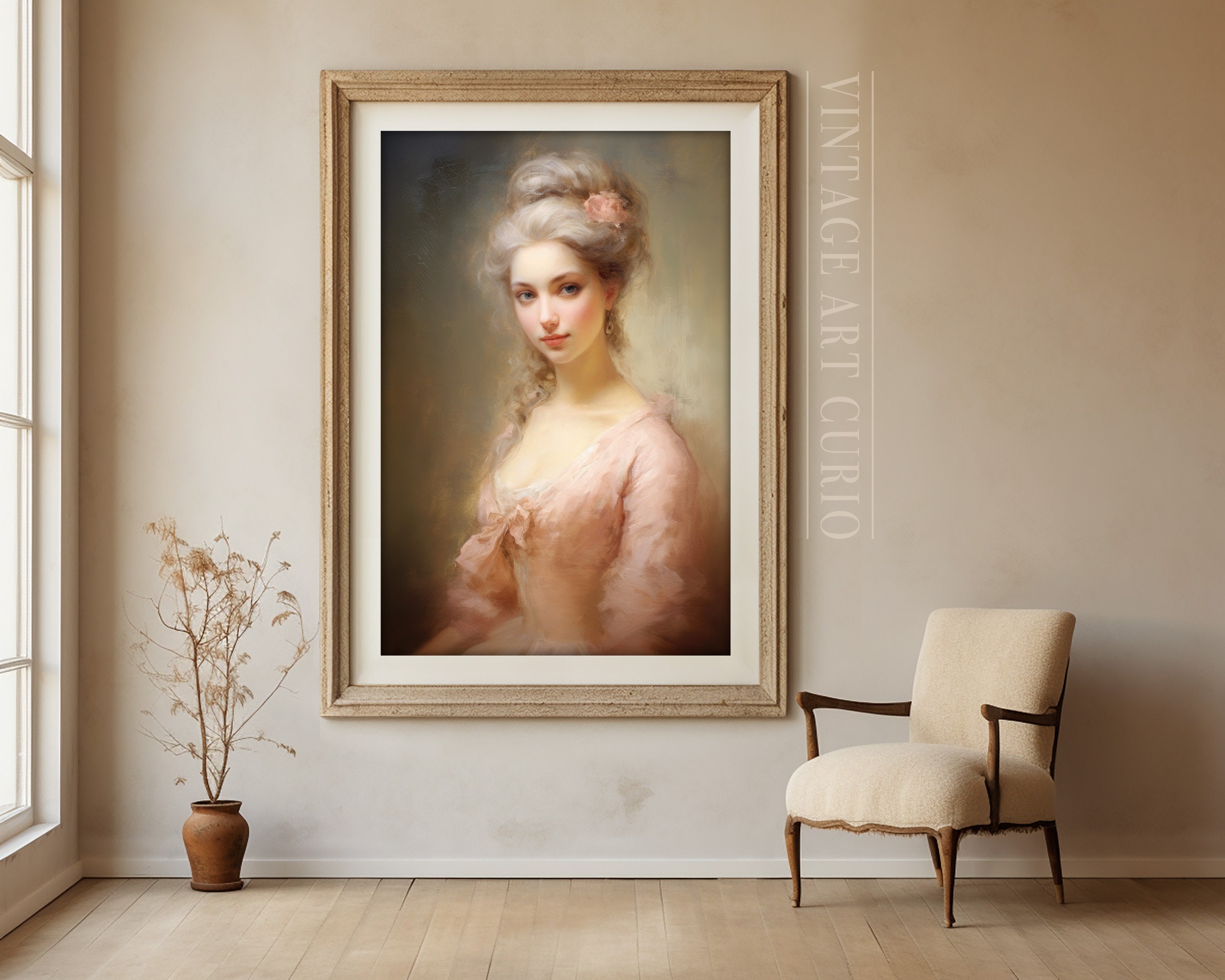 Vintage Rococo French Lady Painting Antique Female Portrait Oil ...