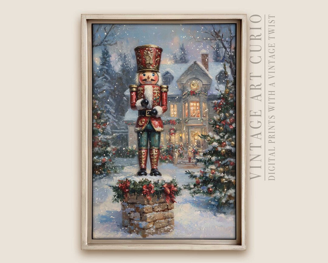Whimsical Vintage Nutcracker Digital Oil Painting Rustic Christmas Art ...