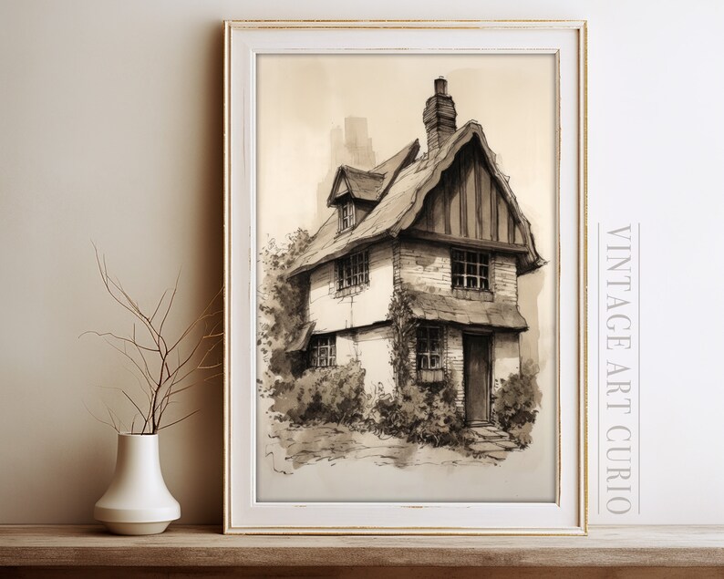 Vintage Farmhouse Sketch Rustic Country Art Print PRINTABLE Digital Art ...