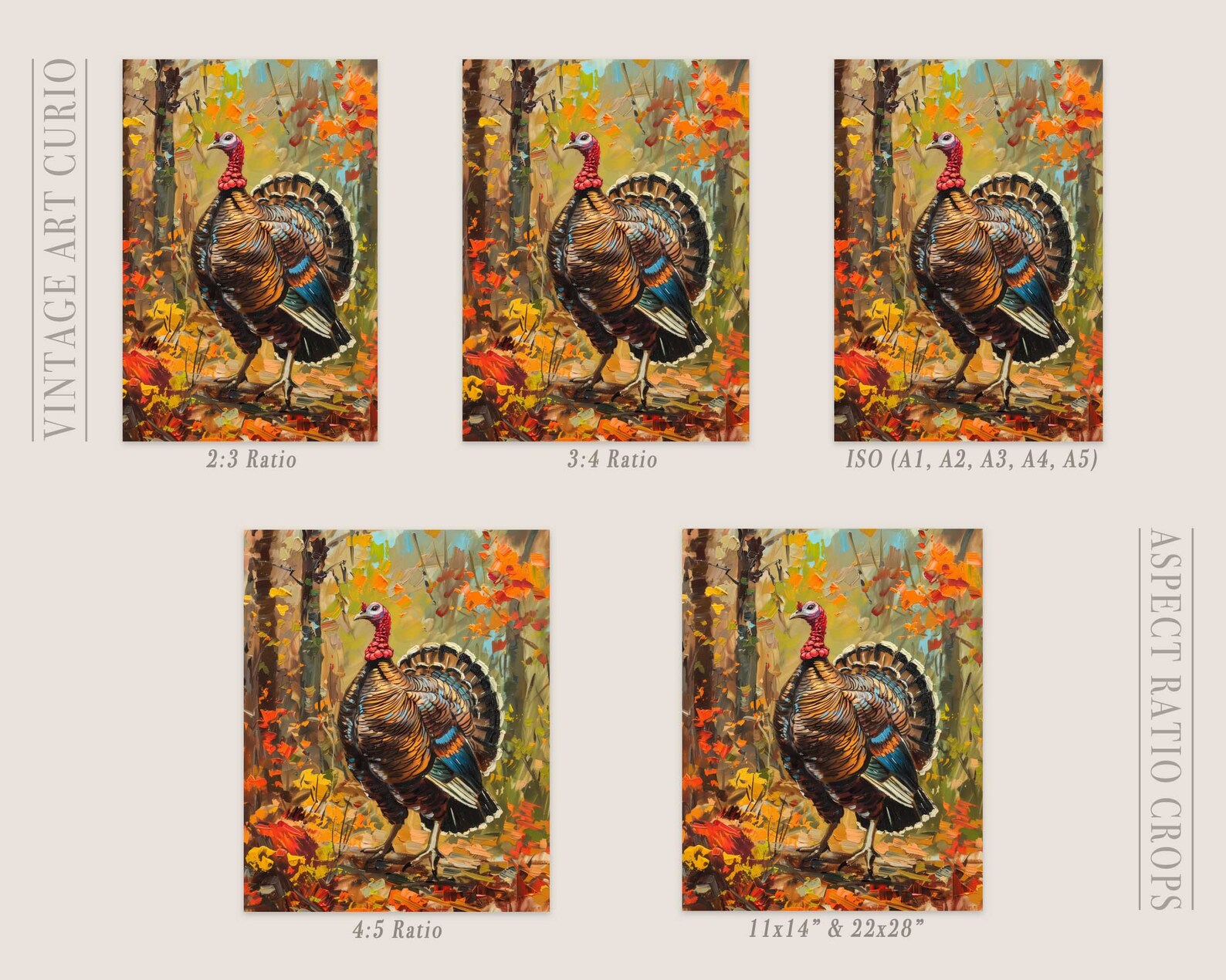 Thanksgiving Turkey Wall Art, Printable Fall Foliage Cottagecore ...