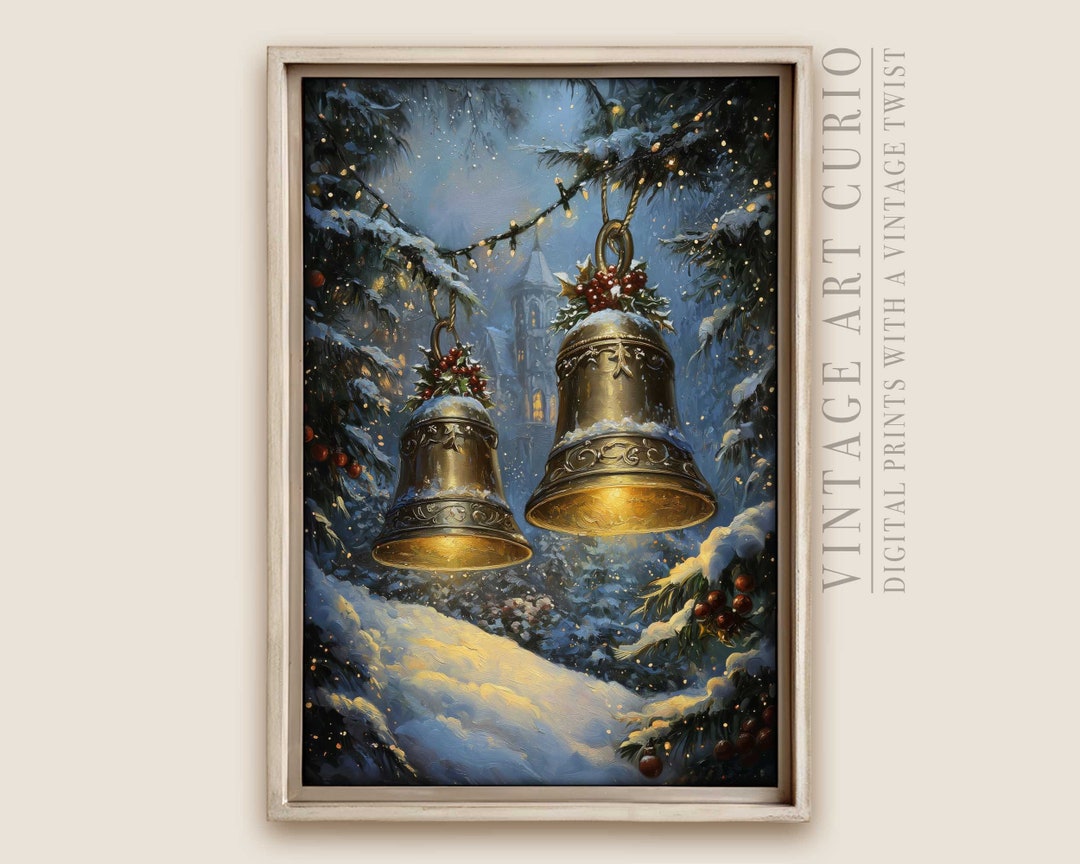 Christmas Bells Wall Art Print, Antique Victorian Holiday Christmas Art ...