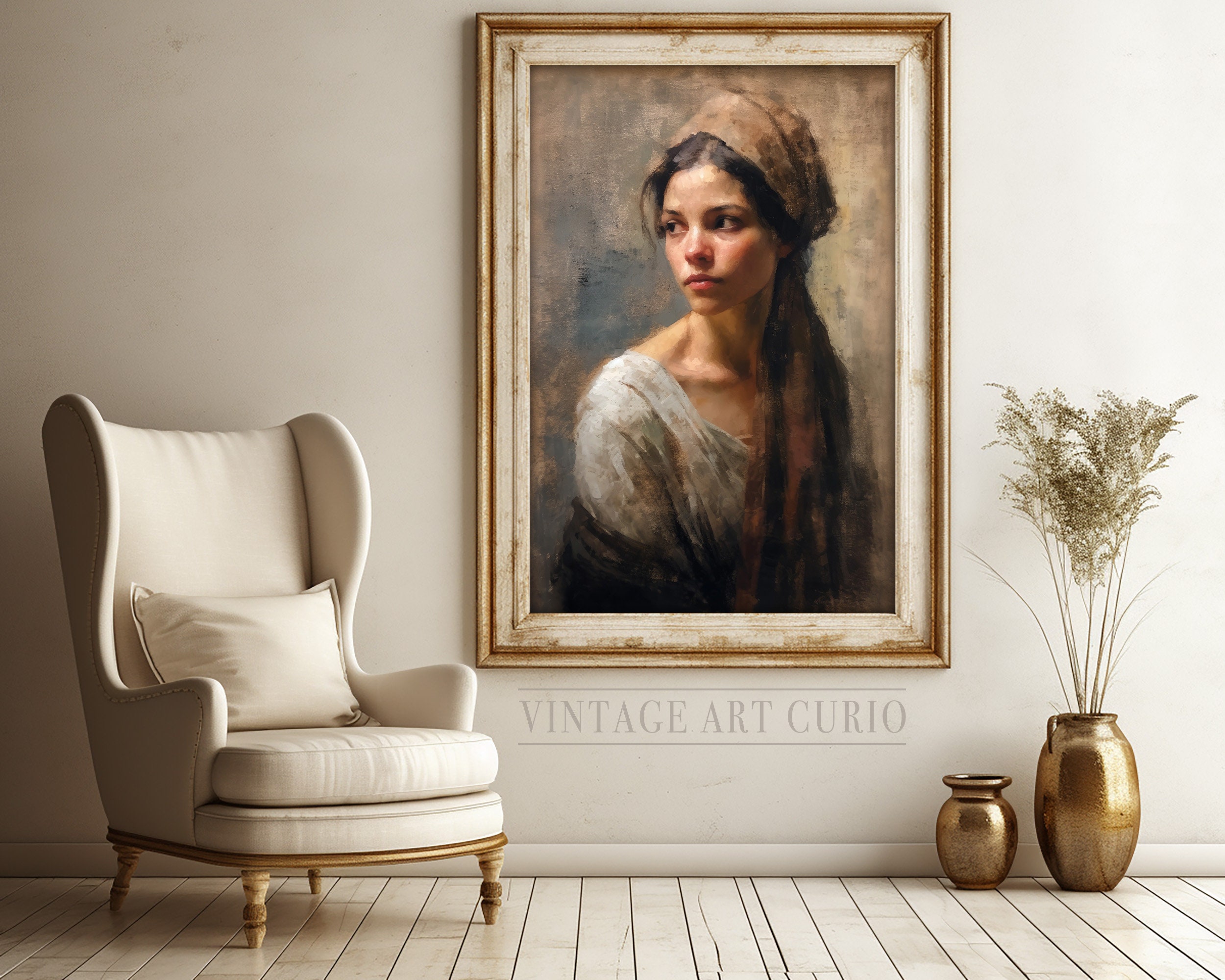 Vintage Girl Portrait Painting Antique Portrait Vintage PRINTABLE ...