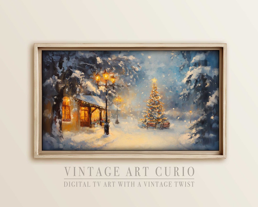 Charming Winter Wonderland TV Frame Art Rustic Christmas Tree Art ...