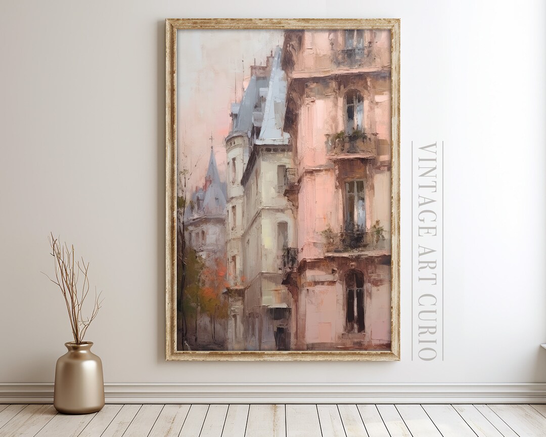 Vintage Pink Rococo Painting | Antique Paris Architecture Wall Decor ...