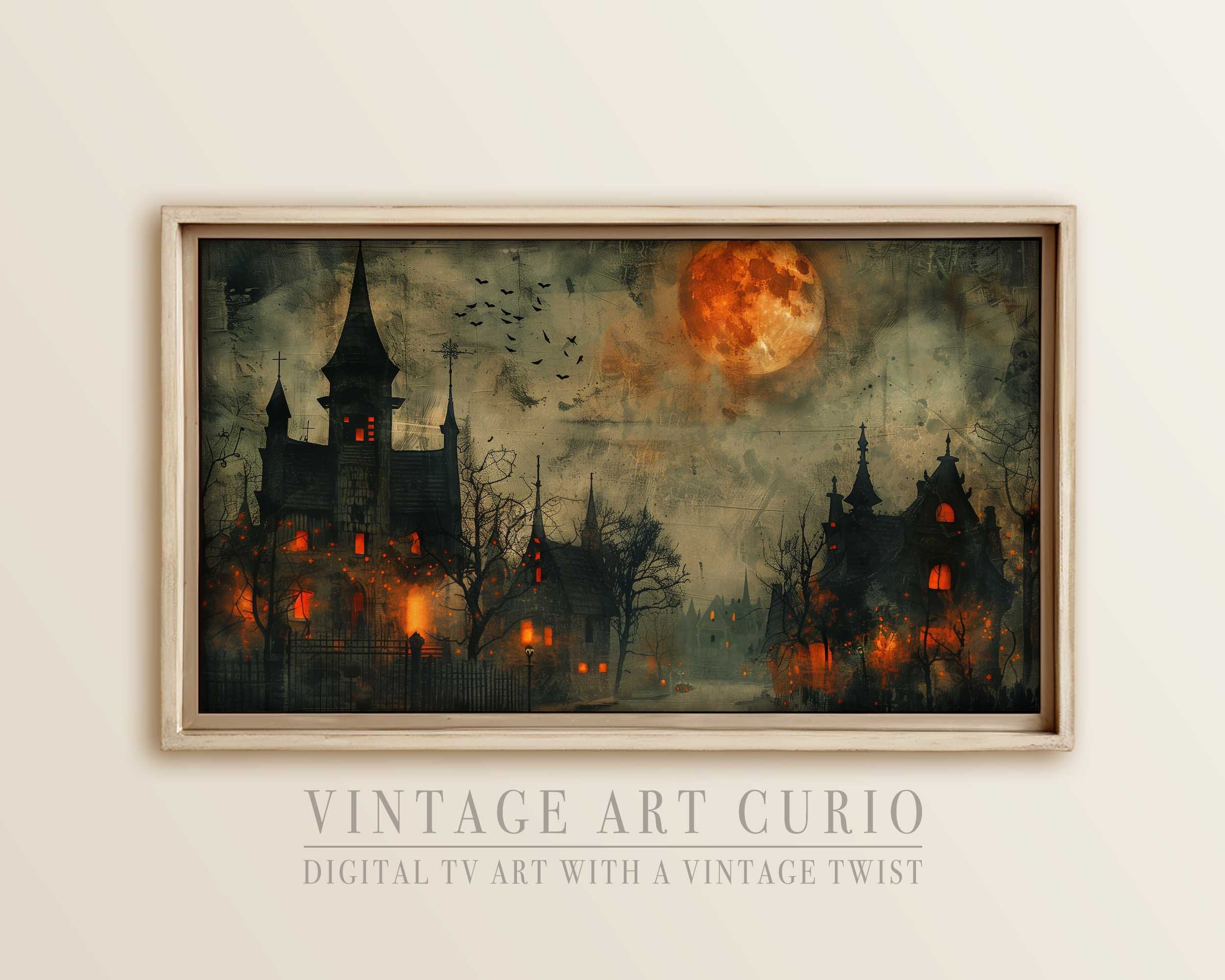 Witchy Halloween TV Frame Art, Haunted House, Rustic Farmhouse ...