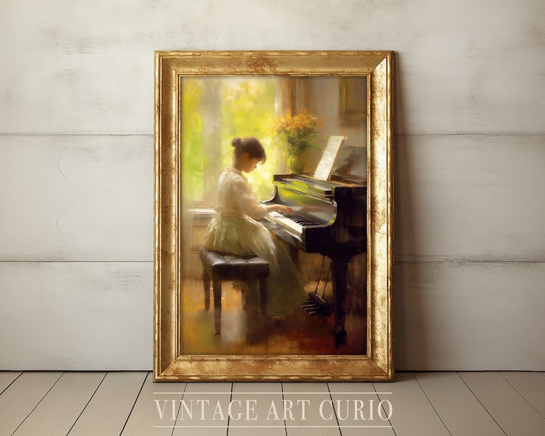 Musician Portrait Painting Antique Femaile Pianist Portrait Vintage ...