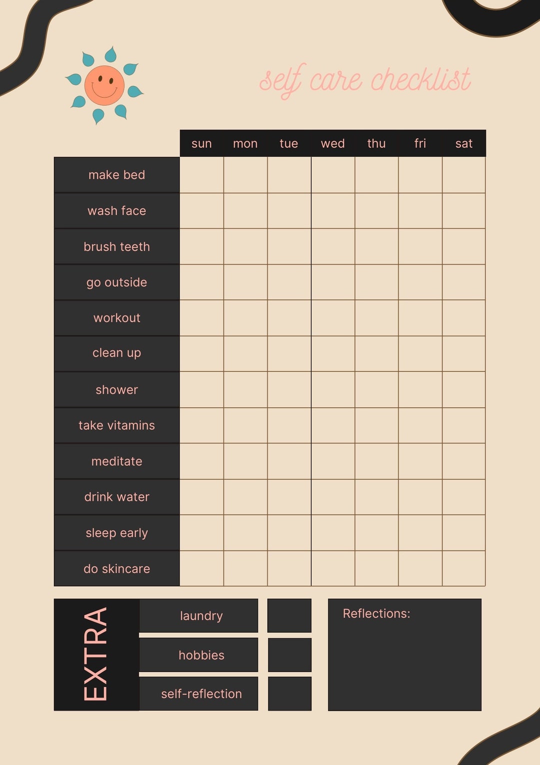 Self Care Checklist Downloadable - Etsy