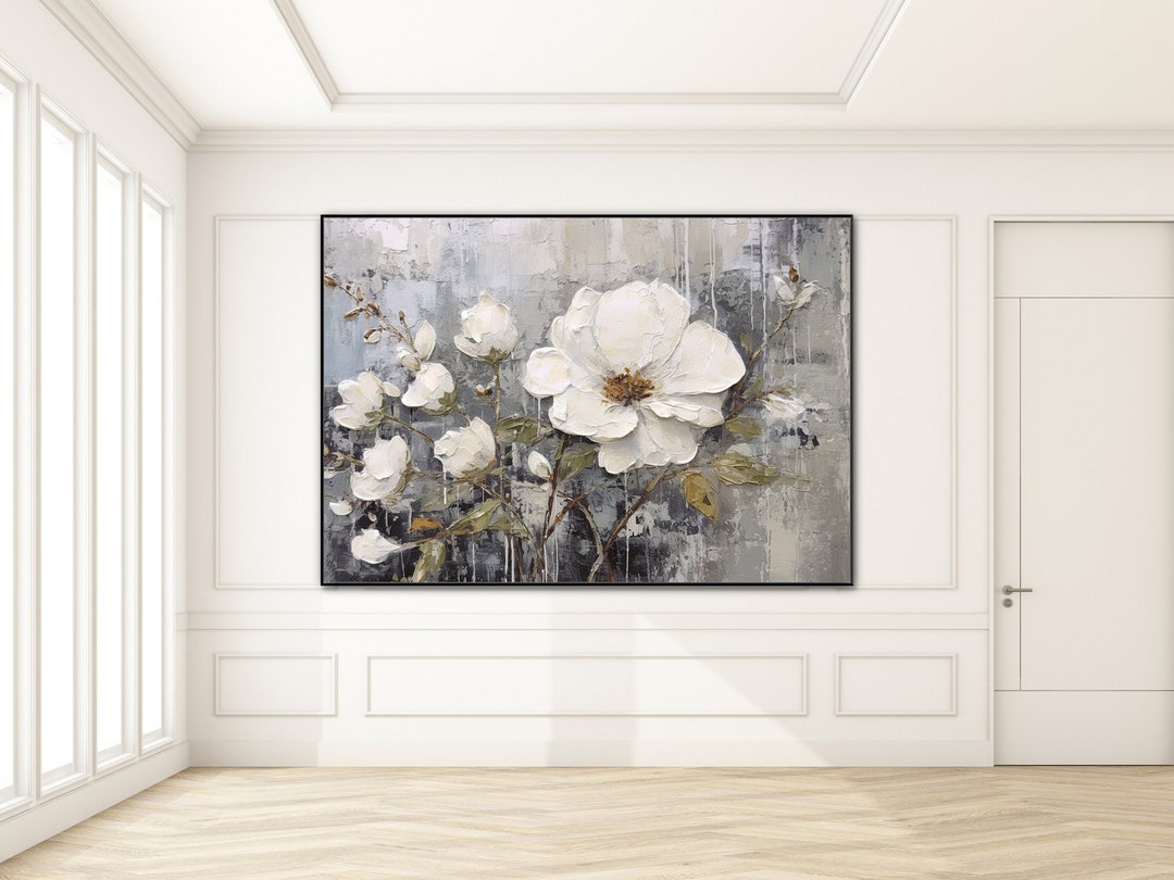 White Flower Painting White Floral Painting Floral Art 100% - Etsy