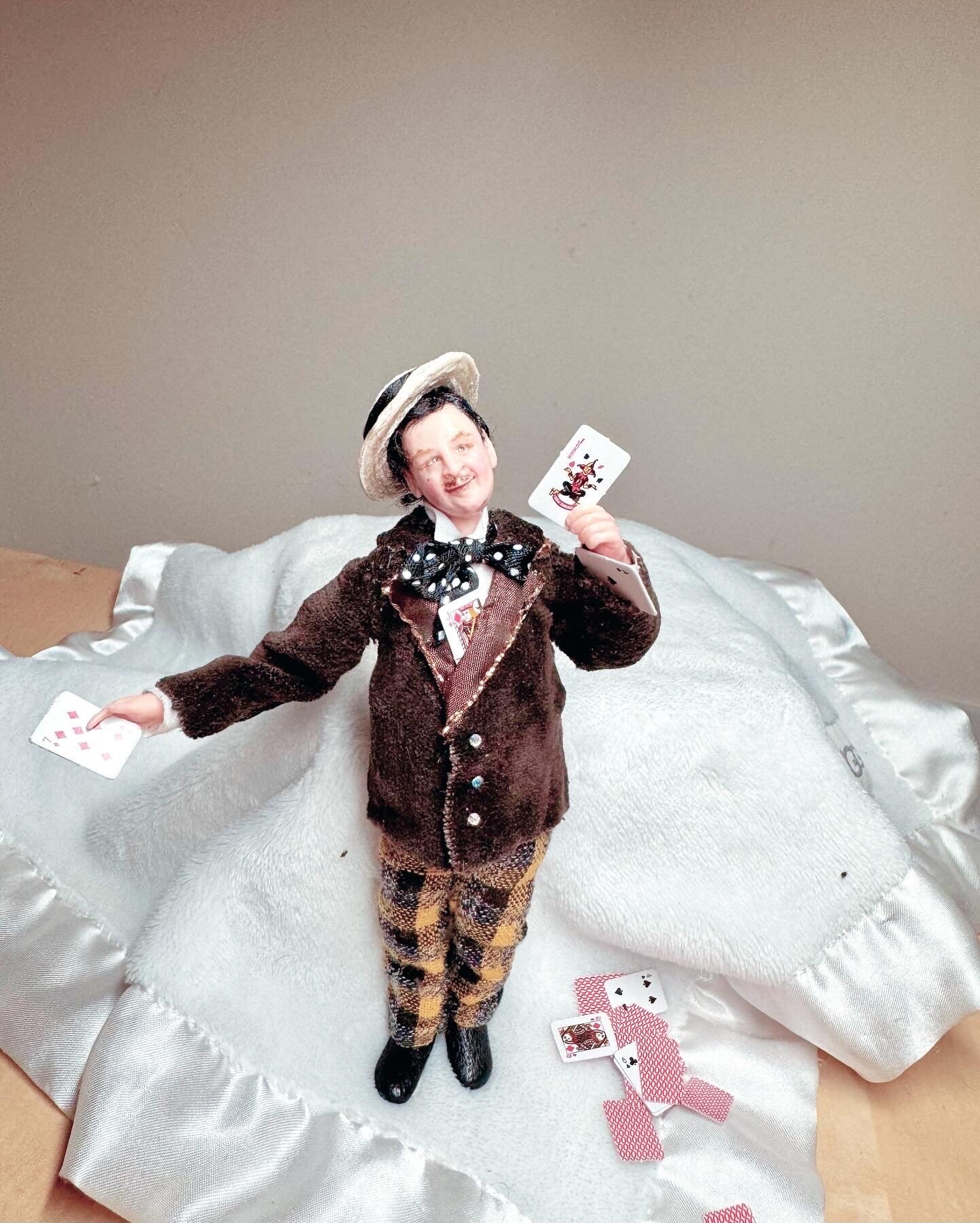 Miniature OOAK Polymer Clay Hand Sculpted Male Figure, Card Sharp, Man ...