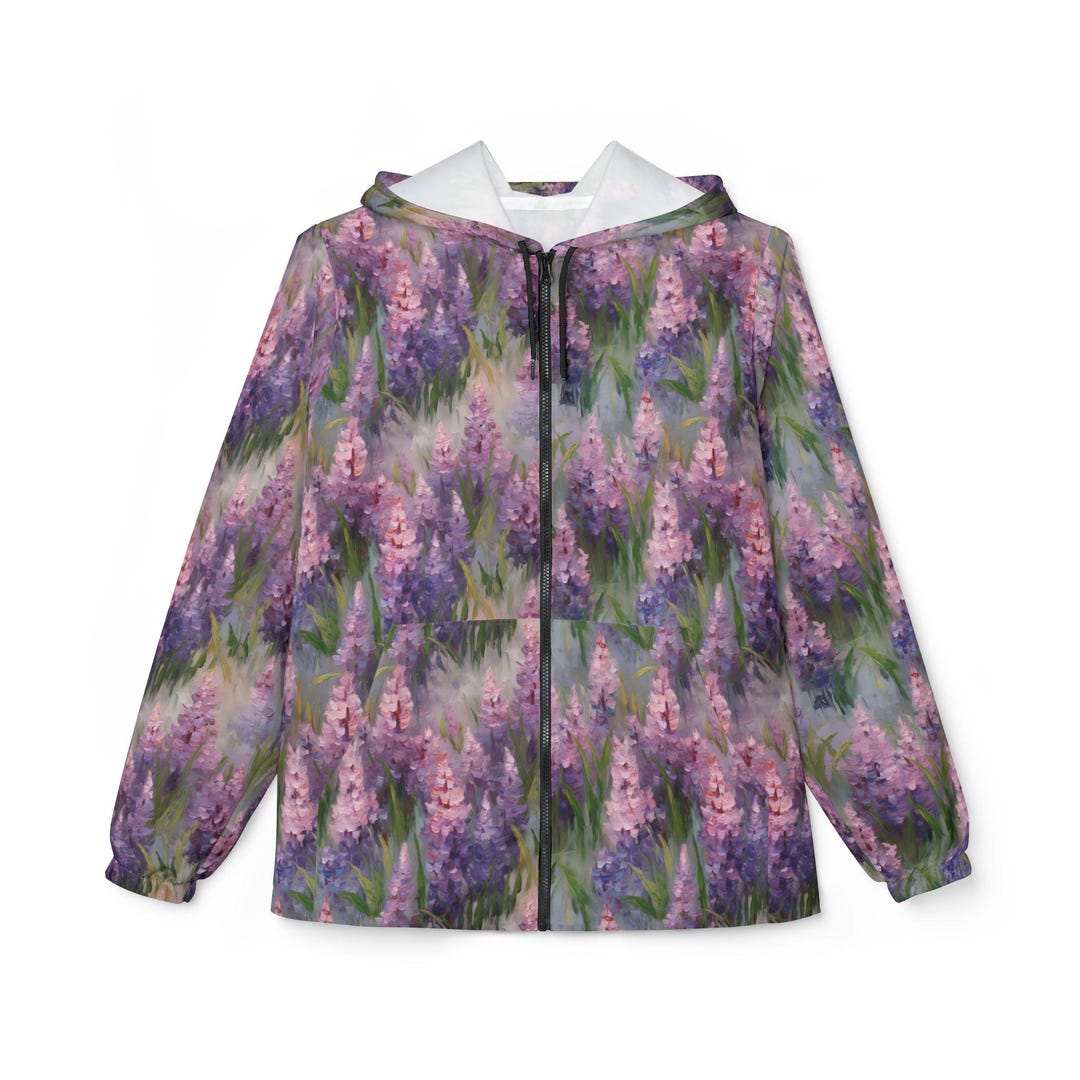 Floral Windbreaker Jacket: Monet Hyacinth Print, Lightweight Spring ...