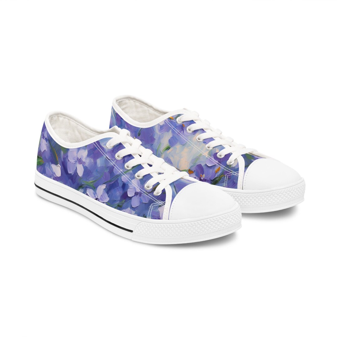 Periwinkle Impressionist Oil Painting Women's Low Top Sneakers Spring ...