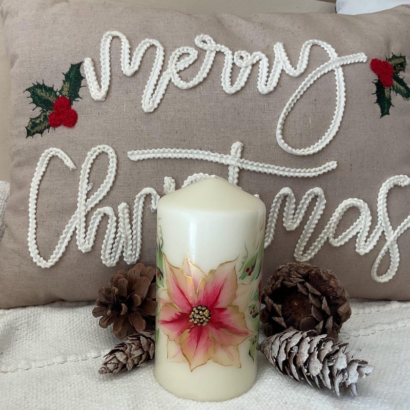 Poinsettia Pillar Candle - Etsy