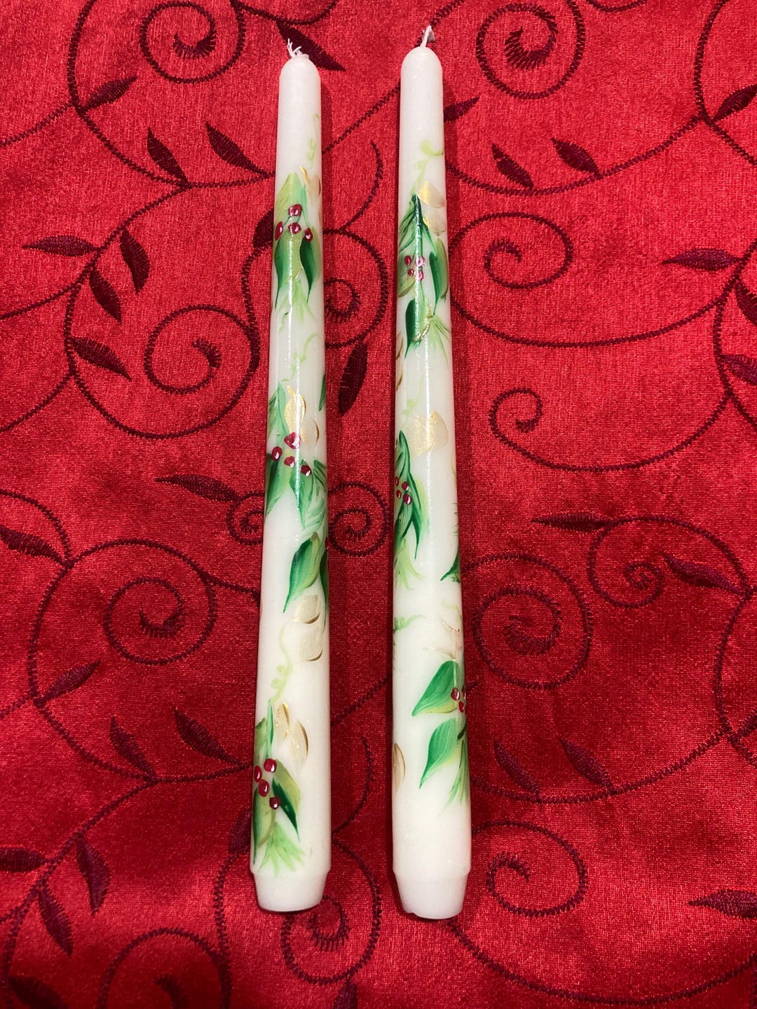 Hand Painted Christmas Berries Ivory Taper Candles (set of 2) - Etsy