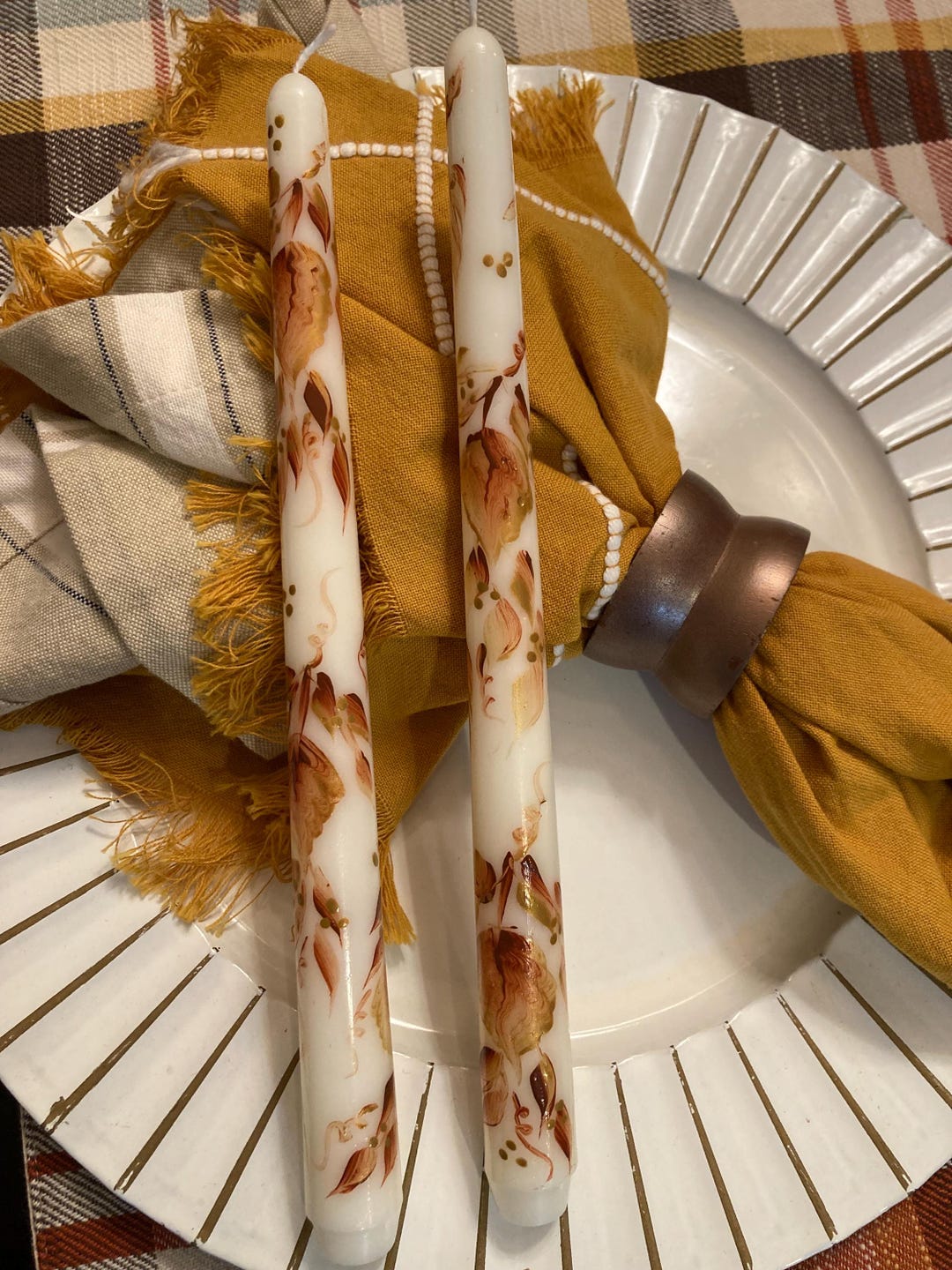 Hand Painted Rust and Gold Fall Leaves 10 Inch, Unscented, Taper ...