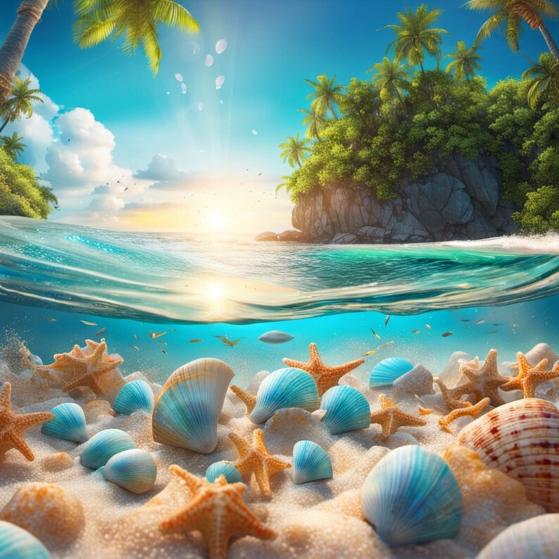 Vibrant Bright Beach Scene - Etsy