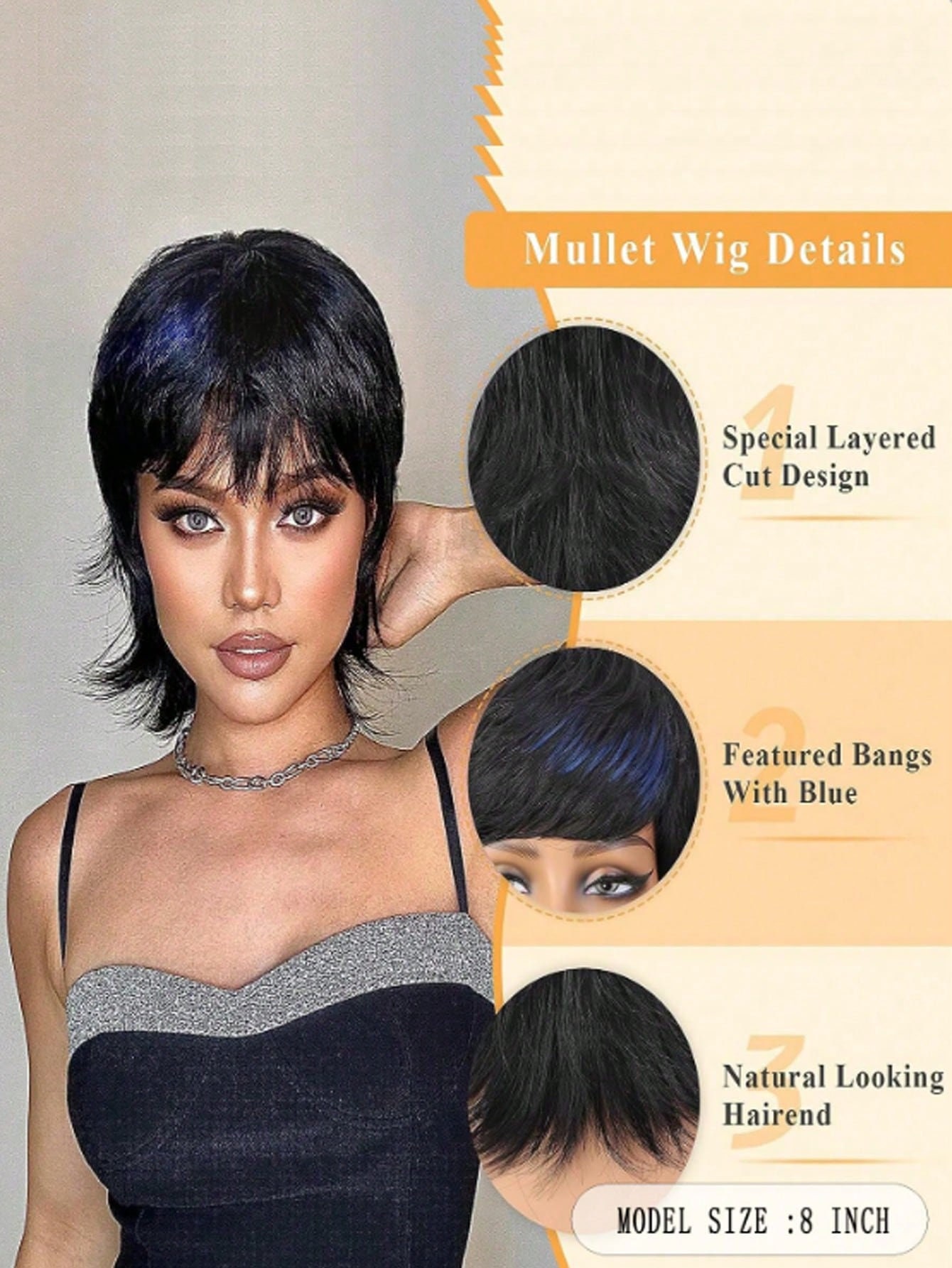 Black Mullet Wigs for Women Pixie Cut Wigs With Bangs Short Straight ...
