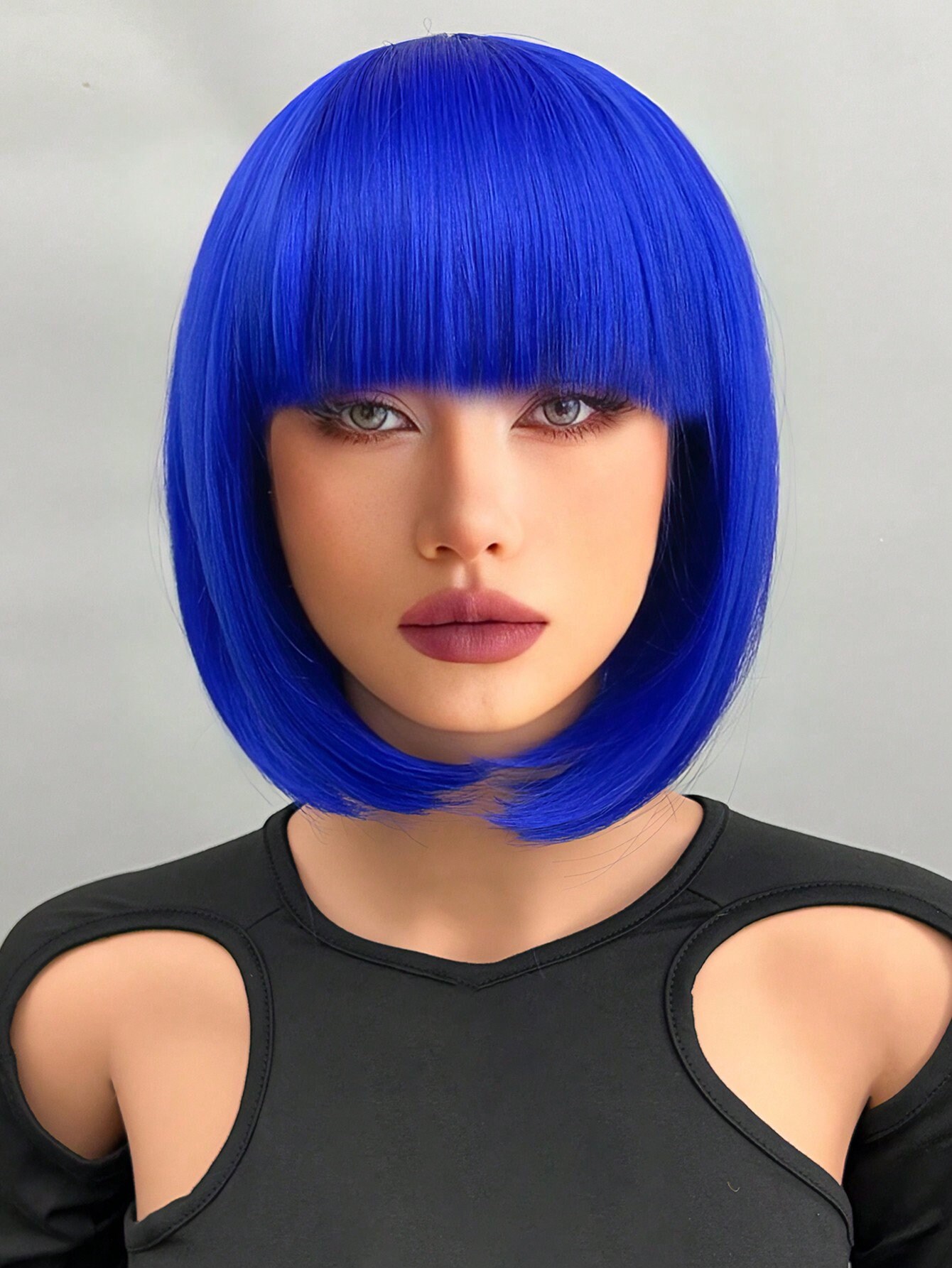 20 short Blue Wavy Wig With Bangs for Women Cosplay Wigs for Natural ...
