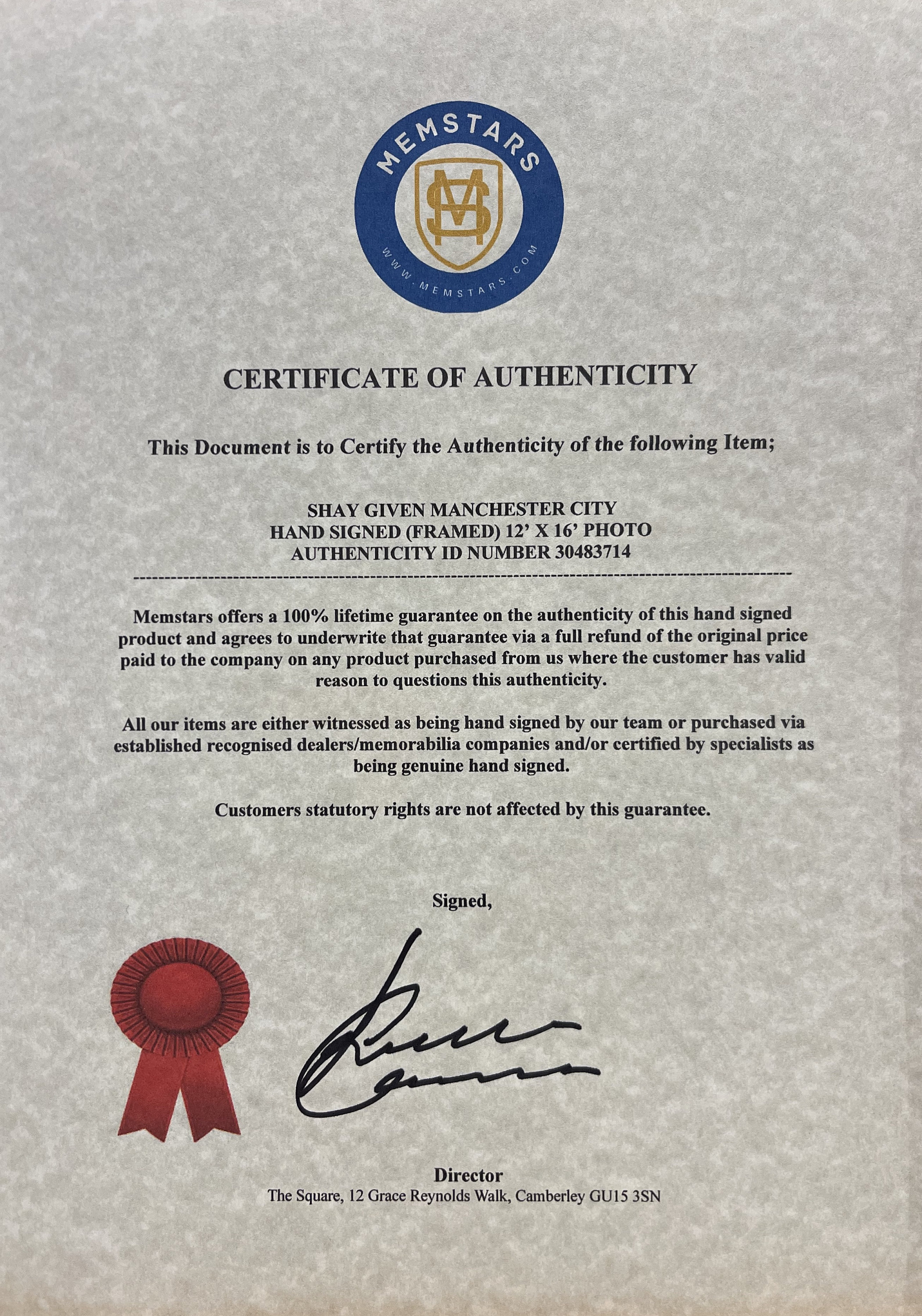 Shay Given Newcastle Utd, Manchester City and Ireland Genuine Hand ...