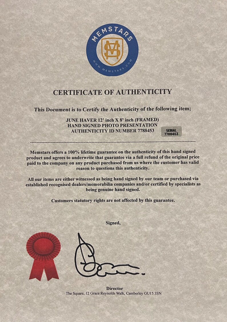 Hand Signed June Haver Photo Stunning Example With COA Certificate of ...