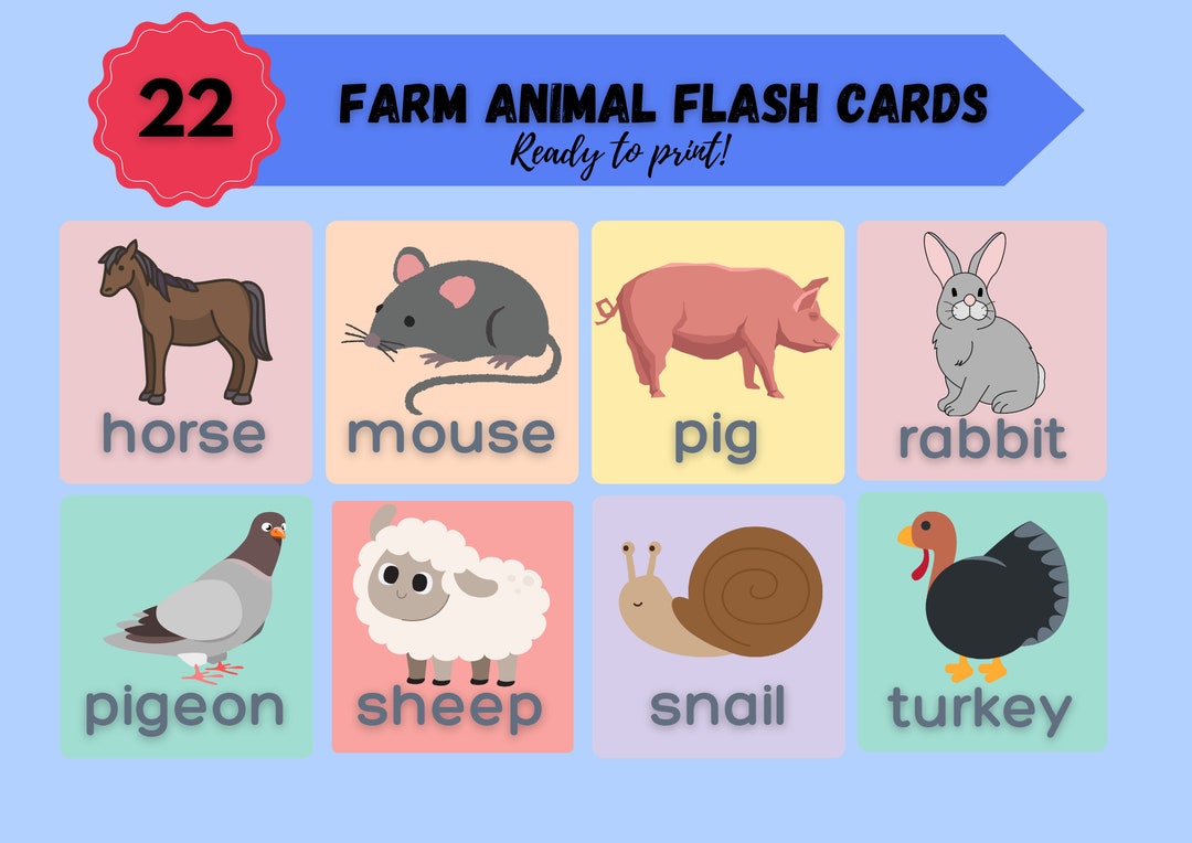 Adorable Farm Animal Flashcards for Kids - Learning Cards - Perfect ...