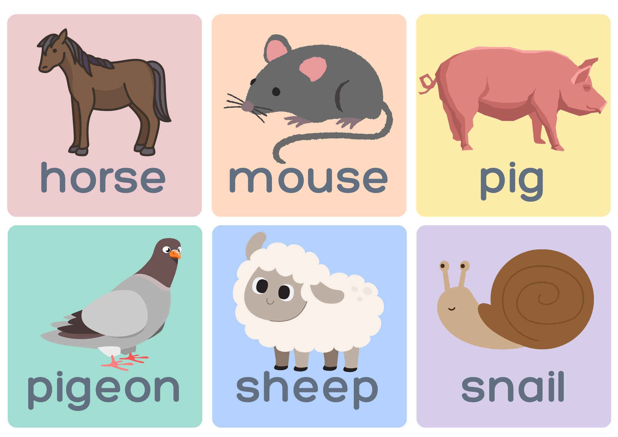Adorable Farm Animal Flashcards for Kids - Learning Cards - Perfect ...