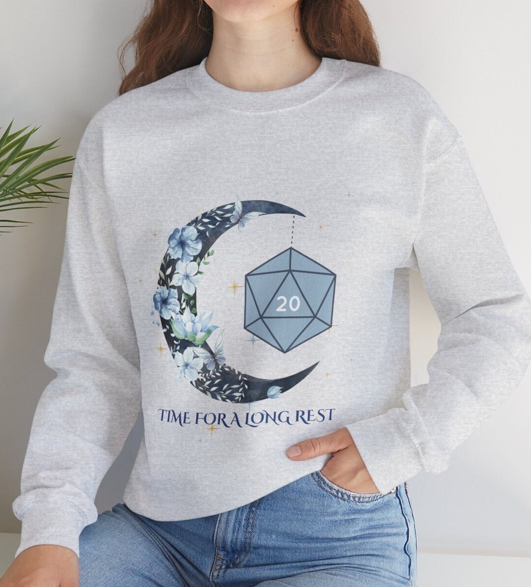 Dnd Shirt Time for Long Rest With Moon and D20 Detail, Perfect Gift ...