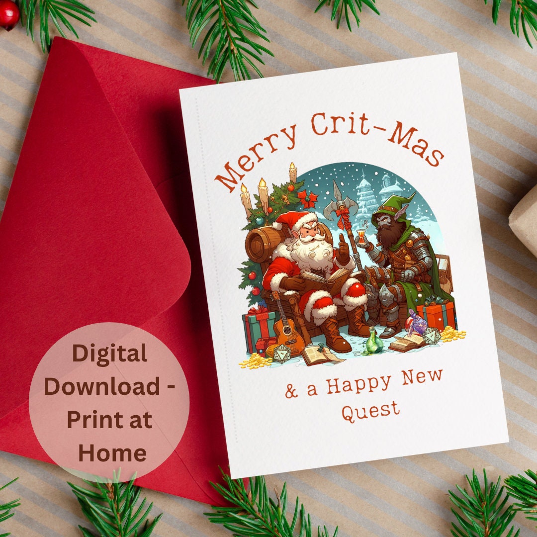 Dnd Printable Christmas Card, Merry Critmas for Dungeons, Dragons RPG ...