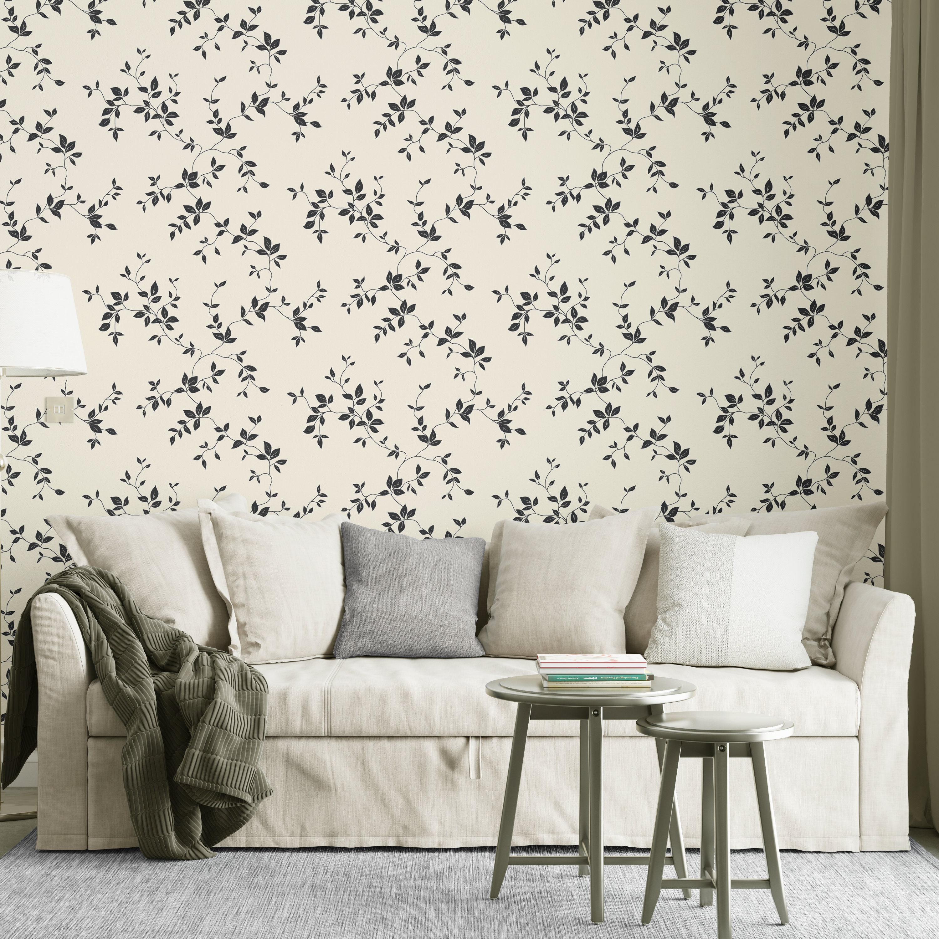 Farmhouse Vintage White Floral Wallpaper, Rustic Boho Vanilla Cream ...
