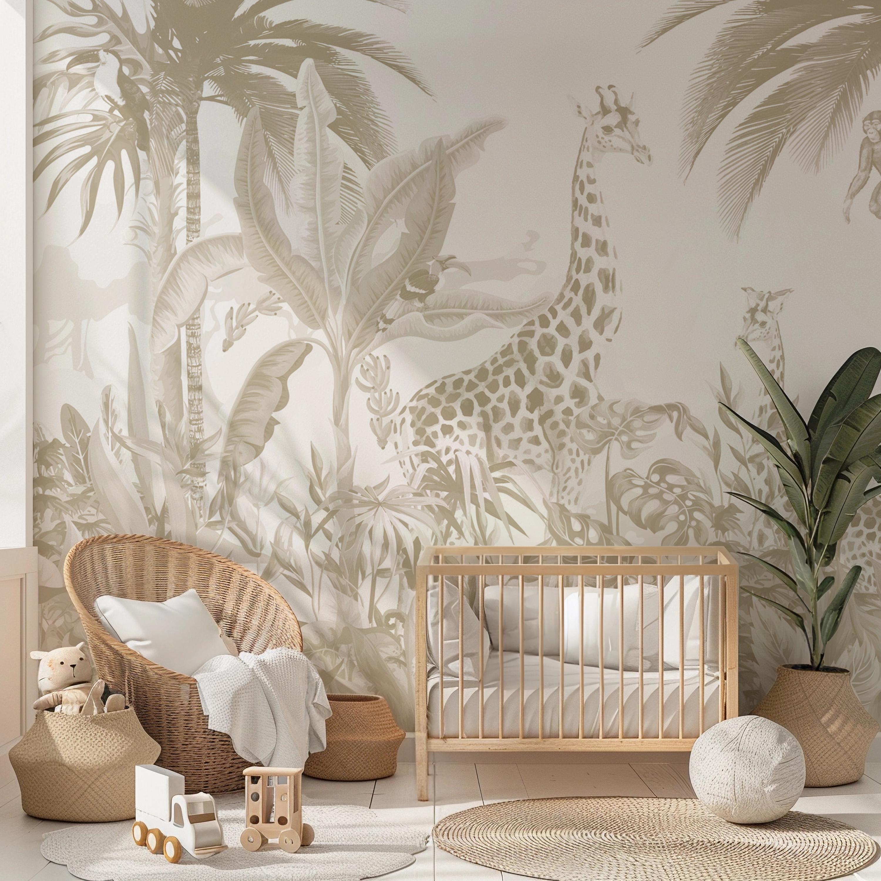 Beige Boho Safari Woodland Giraffe Wallpaper – Neutral Nursery Self ...