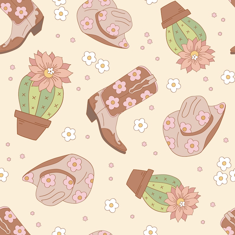 Cowgirl Western Floral Cactus Boho Peel and Stick Wallpaper, Howdy ...